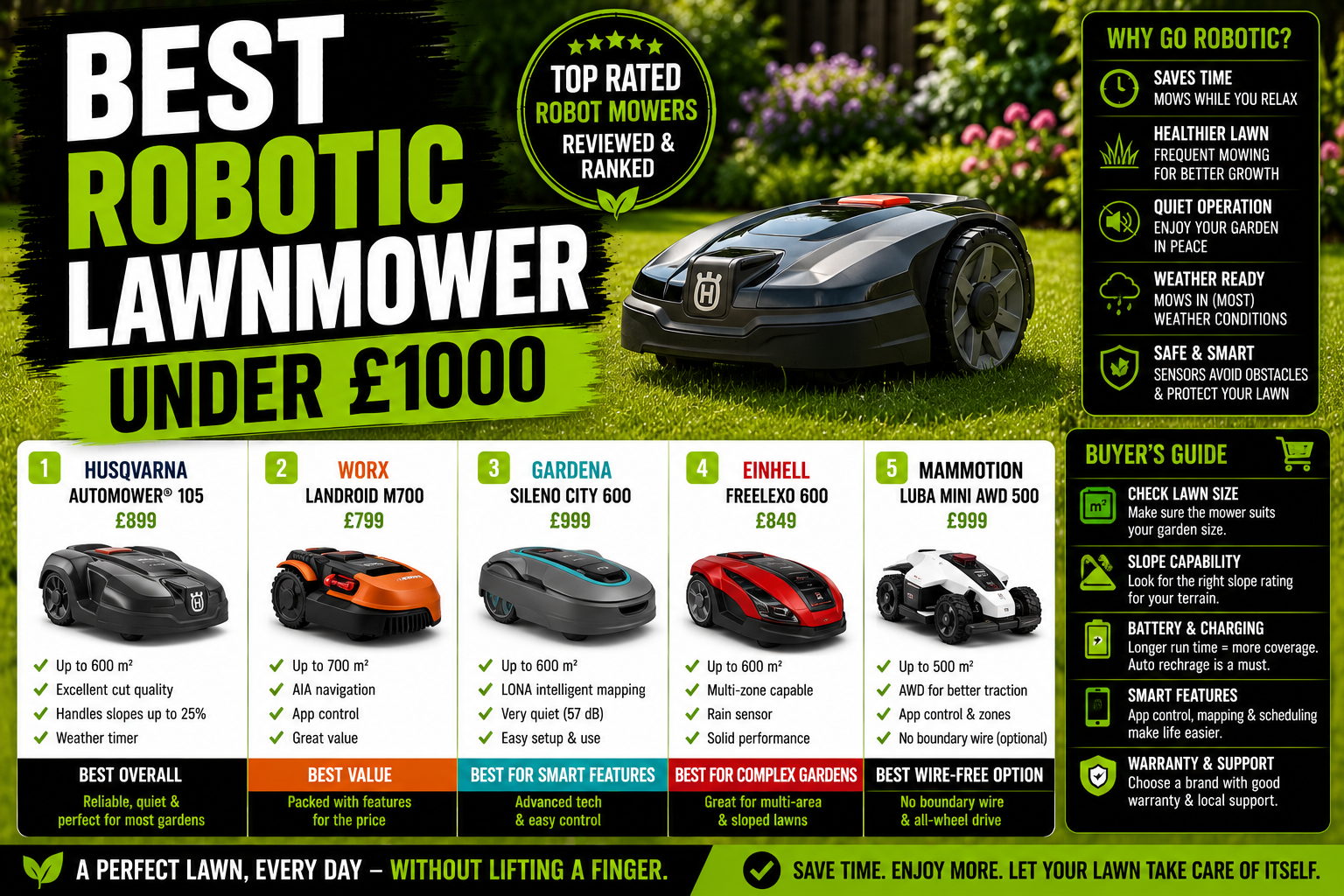 Best Robotic Lawnmower Under £1,000 UK 2026